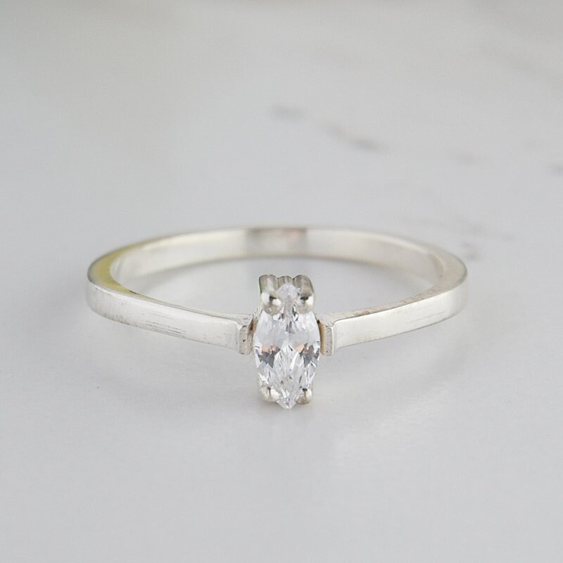 Simple Sterling Silver Promise Ring for Her Small Womens | Etsy