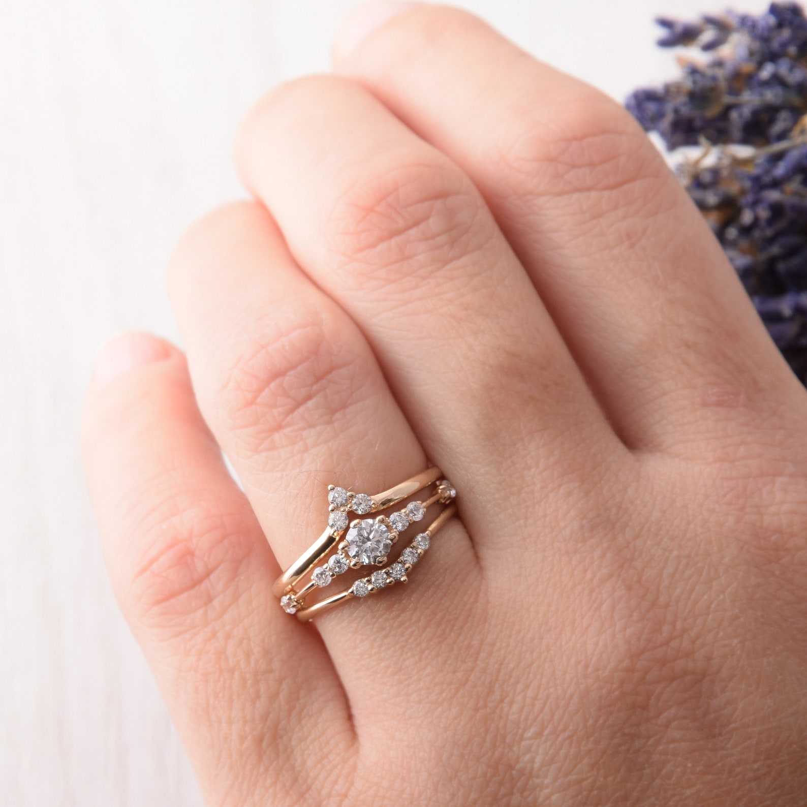 Gold Wedding Rings Set Dainty Wedding Rings Set Minimalist - Etsy