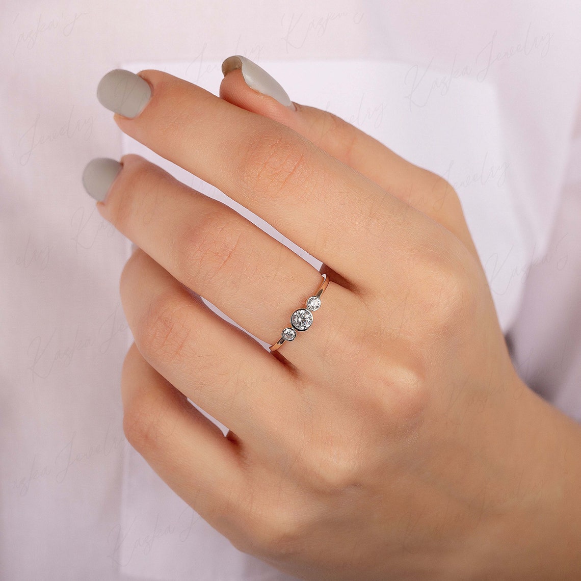 Simple Promise Ring for Her 3 Stone Bezel Cut Gold Ring - Etsy