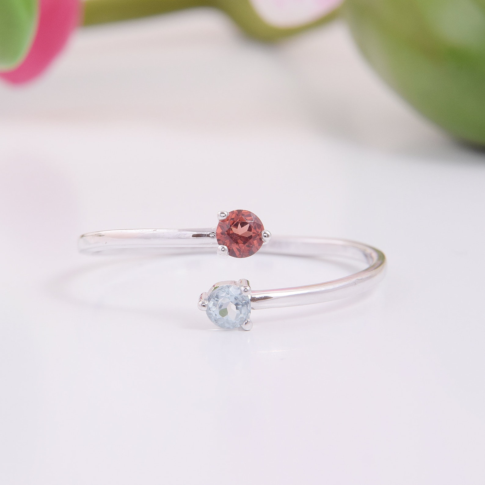 Dual Birthstone Ring Dual Stone Ring 2 Birthstones Ring - Etsy