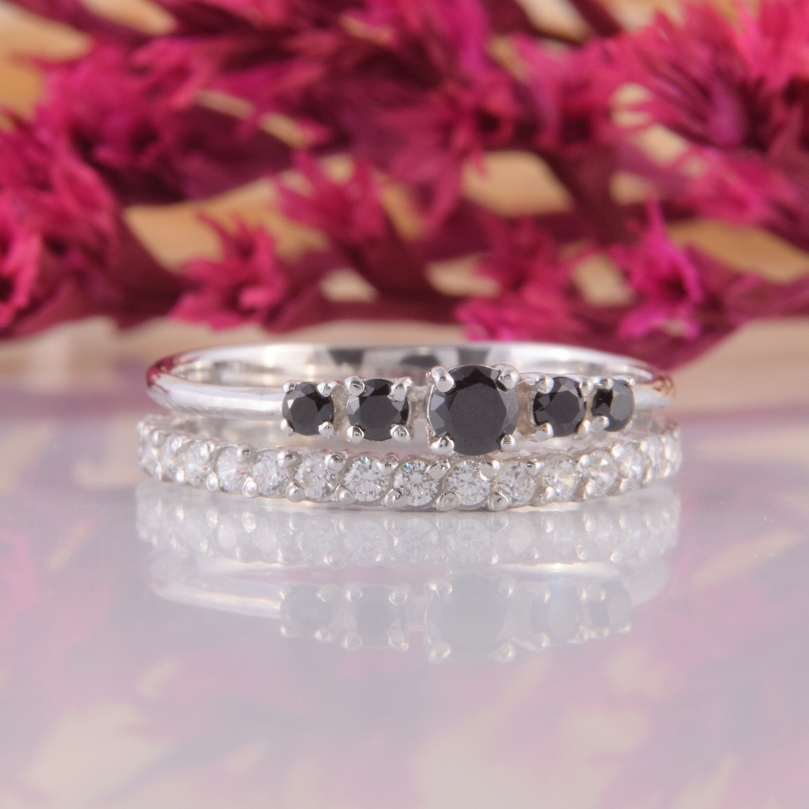 Unique sterling silver wide womens wedding band Black stone | Etsy