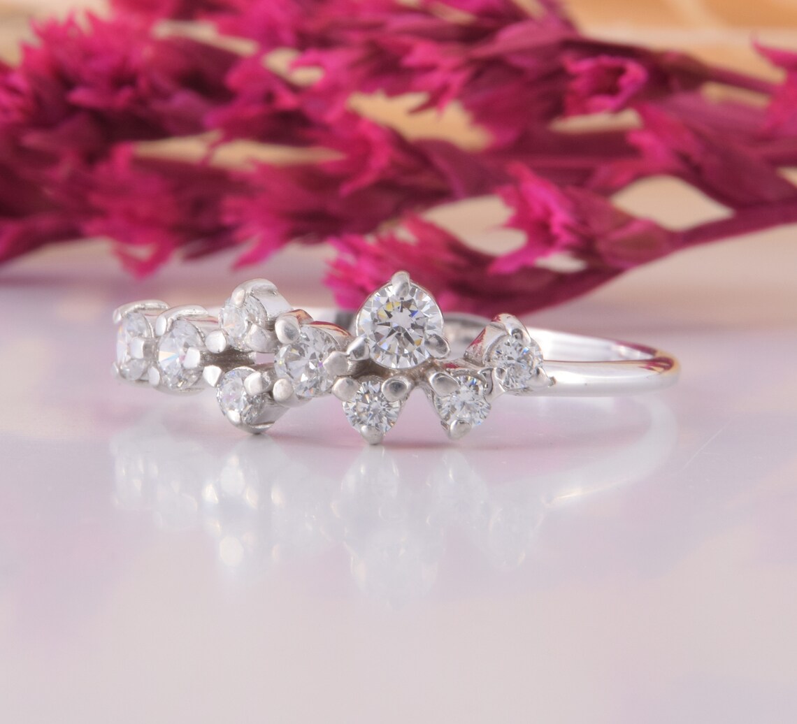 Unique sterling silver cluster wedding band Womens cluster | Etsy