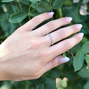 Small & Simple Blue Sapphire Silver Wedding Band, Unique Dainty Womens ...