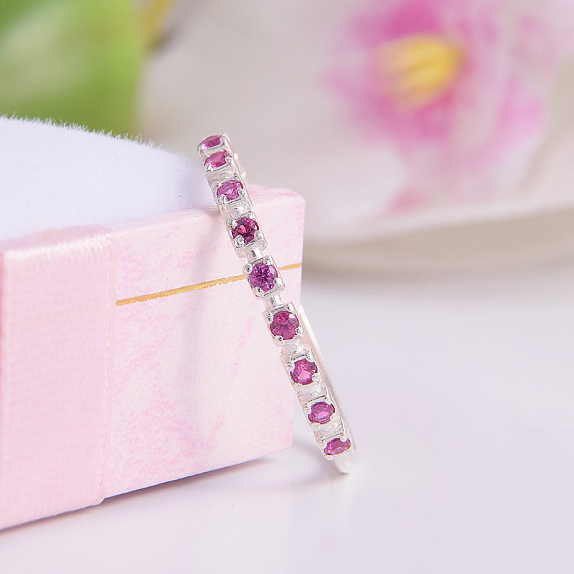 Womens ruby wedding band Minimalist wedding band Small | Etsy