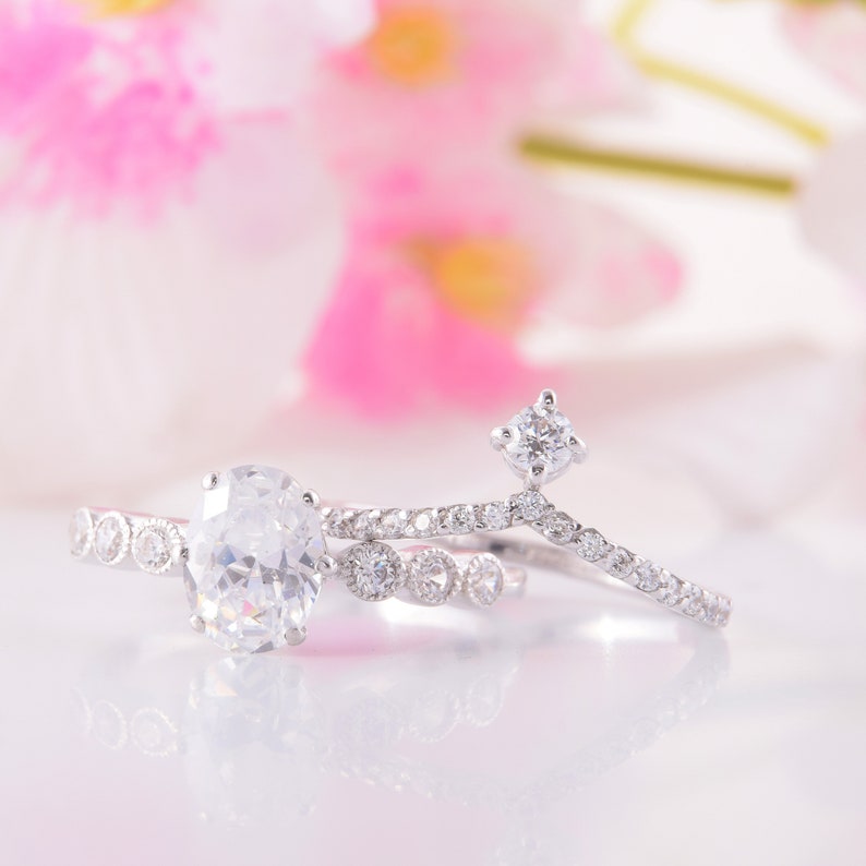 Womens Art Deco Wedding Rings Set Sterling Silver Unique - Etsy