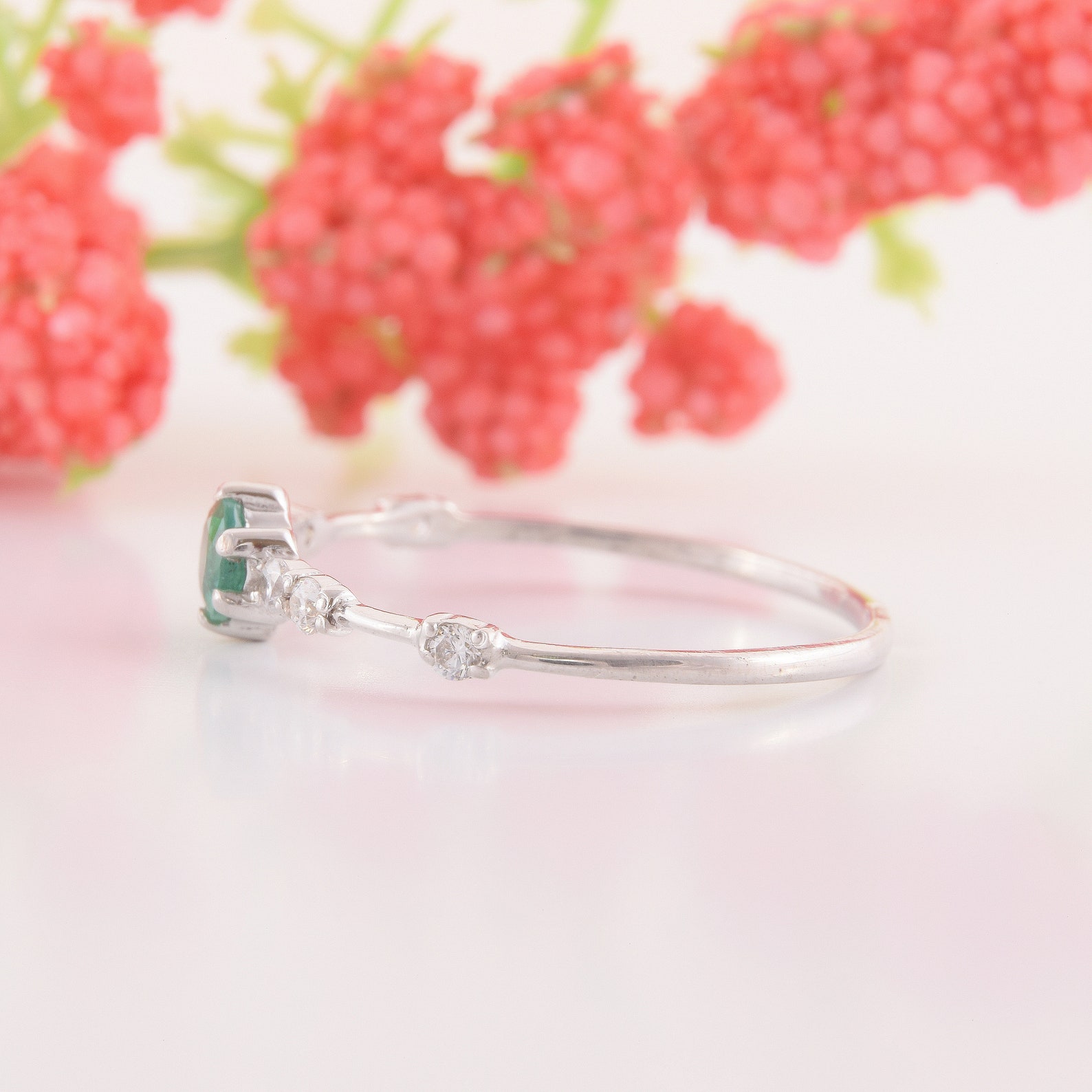 Unique Silver Emerald Promise Ring for Her Womens Emerald | Etsy