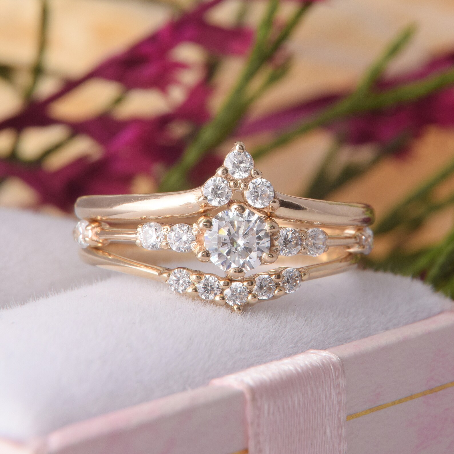 Gold Wedding Rings Set Dainty Wedding Rings Set Minimalist - Etsy