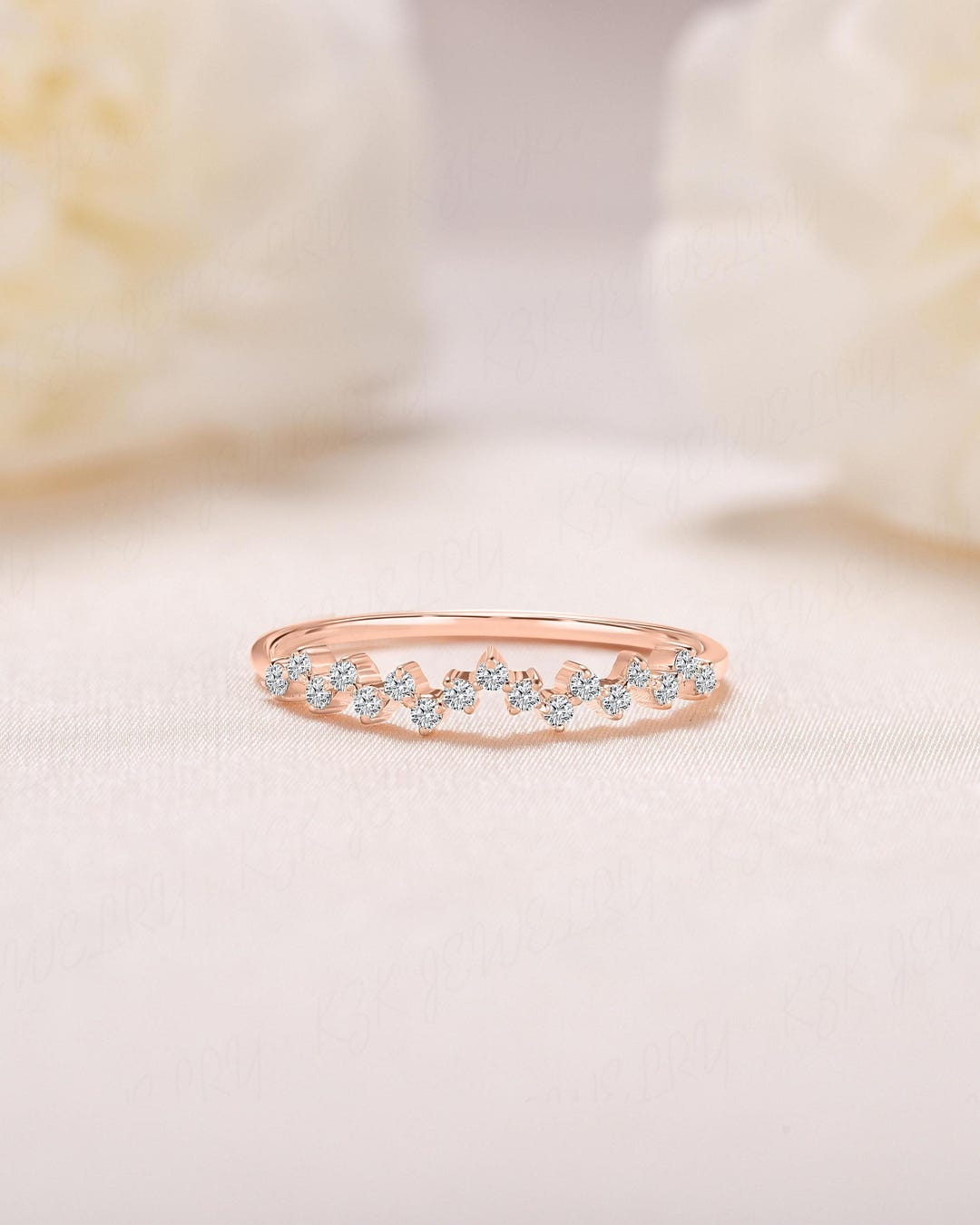 Unique 14K Rose Gold Cubic Zirconia Ring, Dainty CZ Cluster Ring ...