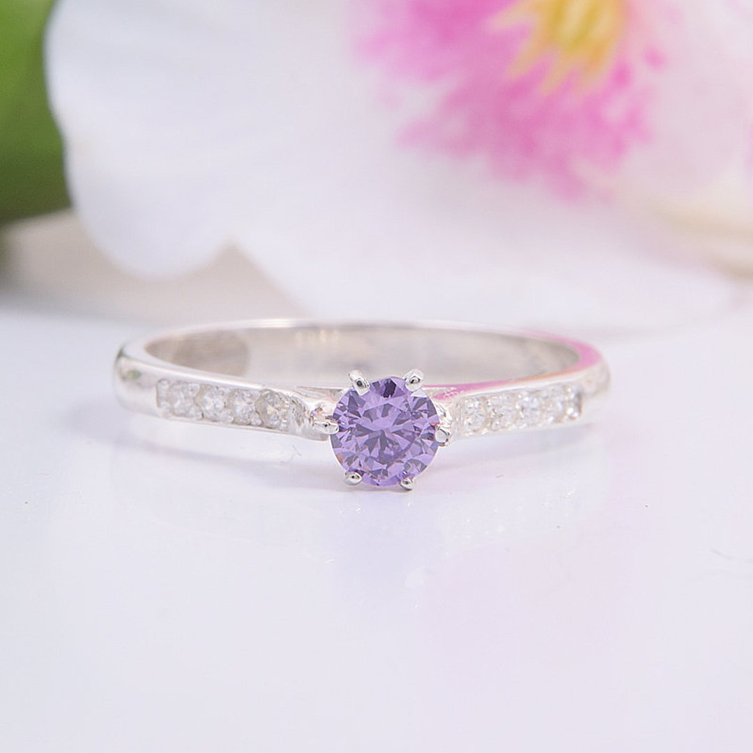 Unique Art Deco Womens Amethyst Promise Ring, Dainty Amethyst ...
