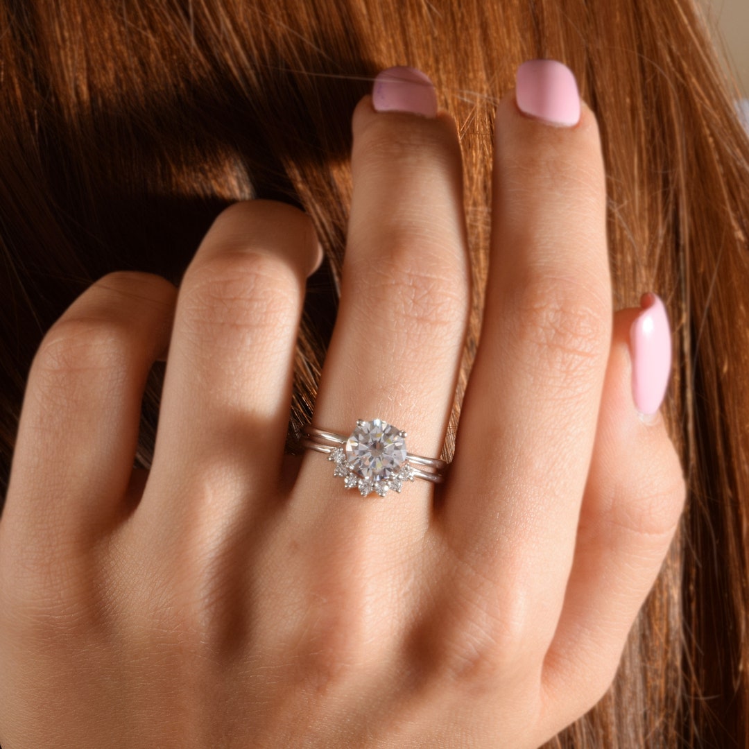 Simple & Dainty Womens Wedding Rings Set, 2 Silver Wedding Rings Set ...