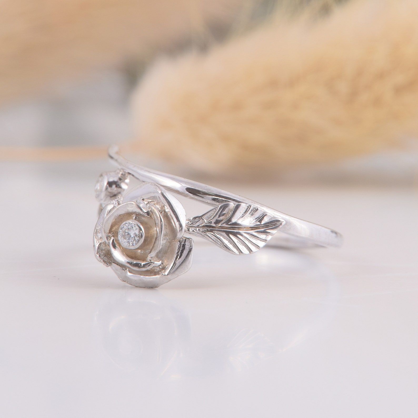 Unique Silver Flower Promise Ring for Her Womens Rose Promise - Etsy