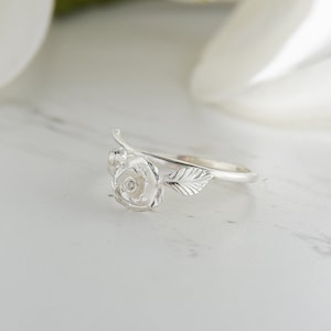 Unique silver flower promise ring for her Womens rose promise | Etsy