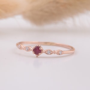 Small & Dainty 14k Rose Gold Vintage Style Art Deco Ruby Promise Ring ...