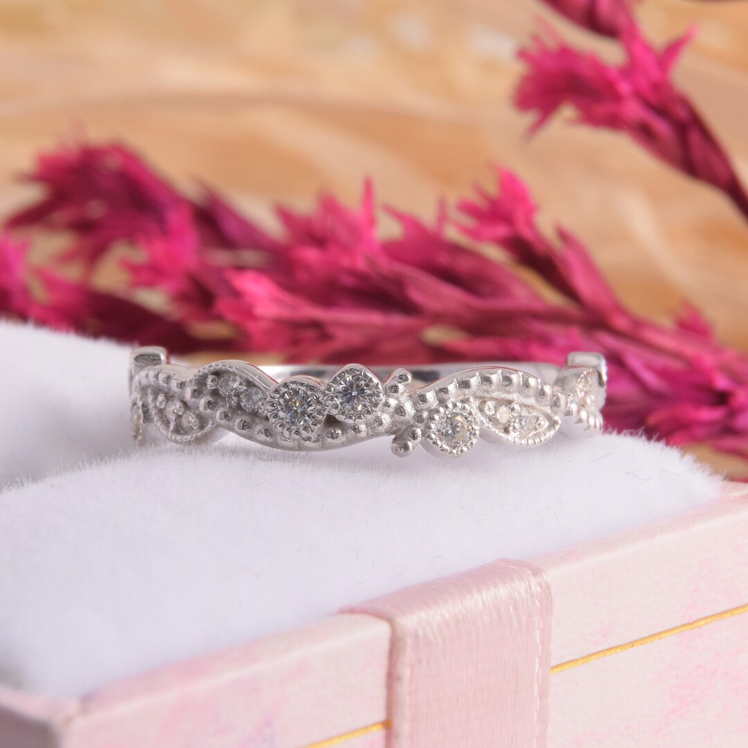 Unique Womens Wedding Band, White Gold Wedding Band for Her, Art Deco ...