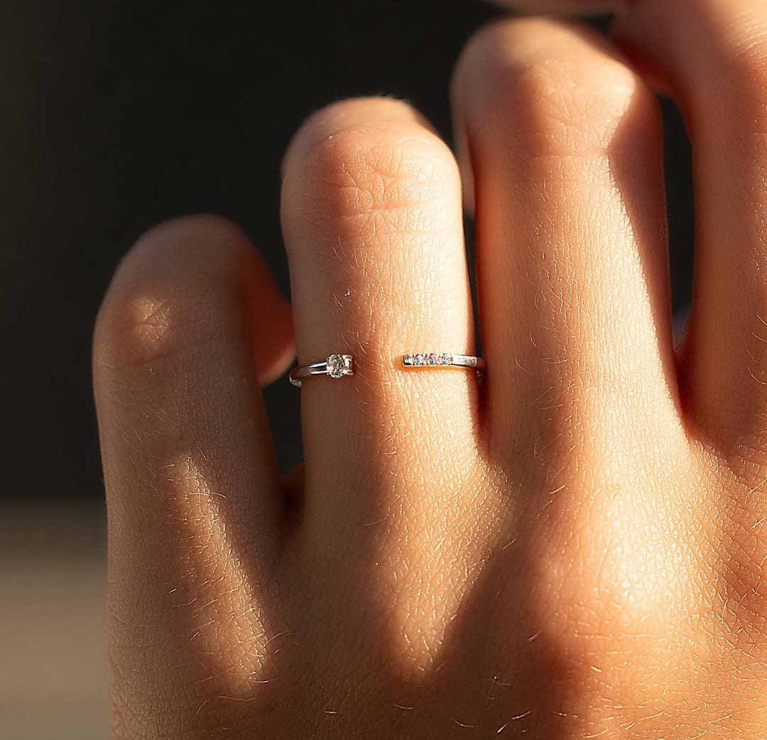 Pave Adjustable Diamond Cz Open Ring Gift for Her, Dainty 14k White ...