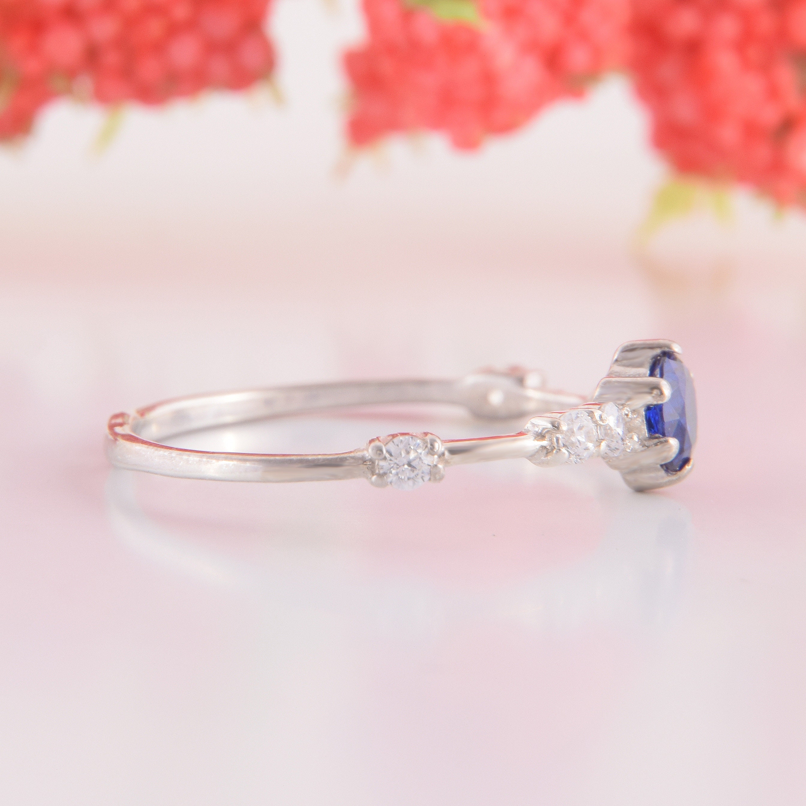 Womens blue sapphire promise ring for her Dainty & simple | Etsy