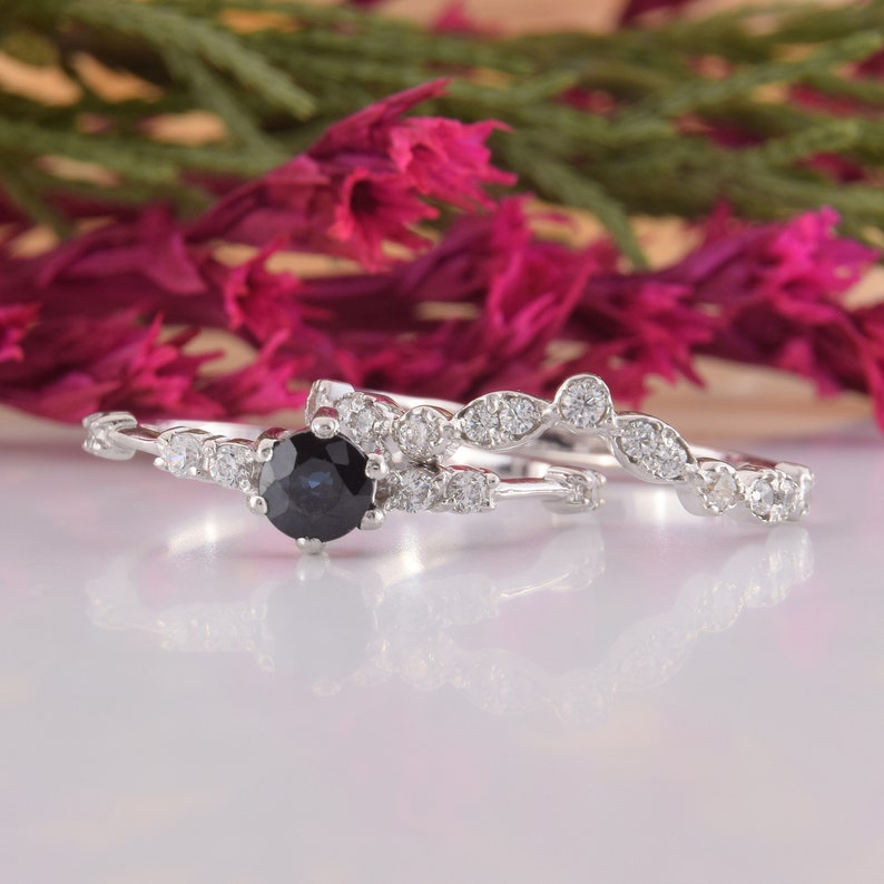 Sapphire Wedding Rings Set Silver Wedding Rings Set Womens | Etsy