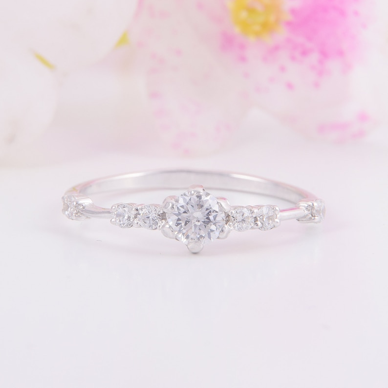 14k Solid White Gold Dainty Promise Ring for Her Unique Small - Etsy