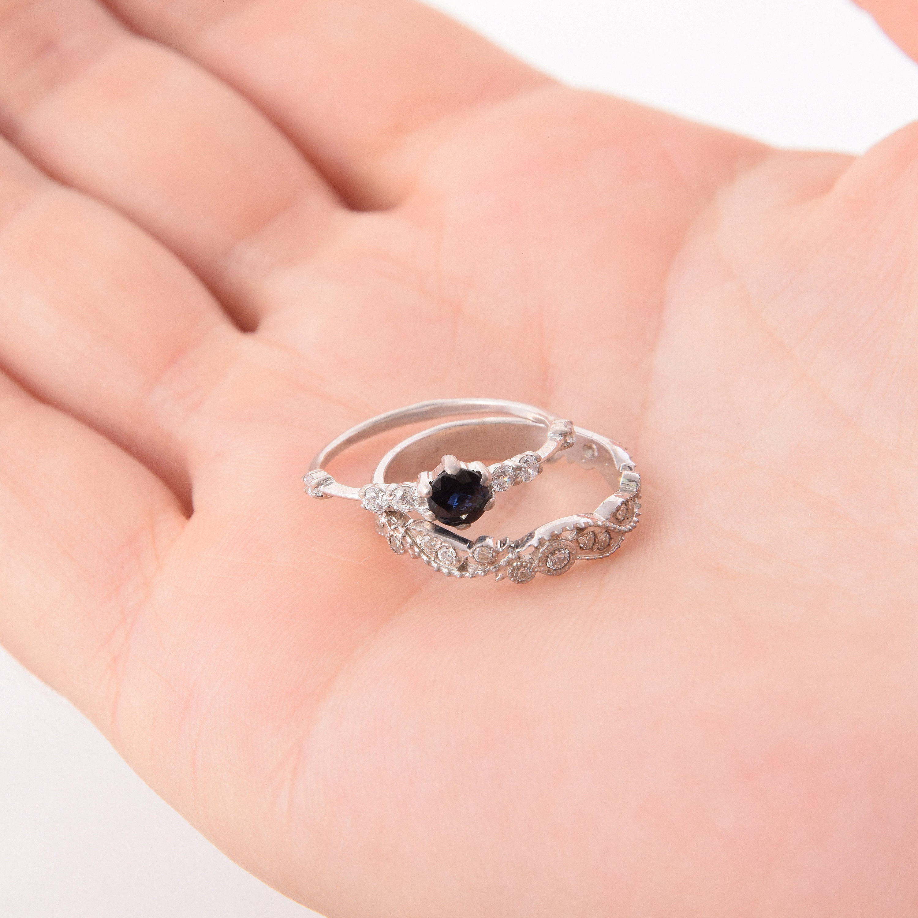 Sterling Silver Unique Wedding Rings Set Womens Wedding Rings | Etsy