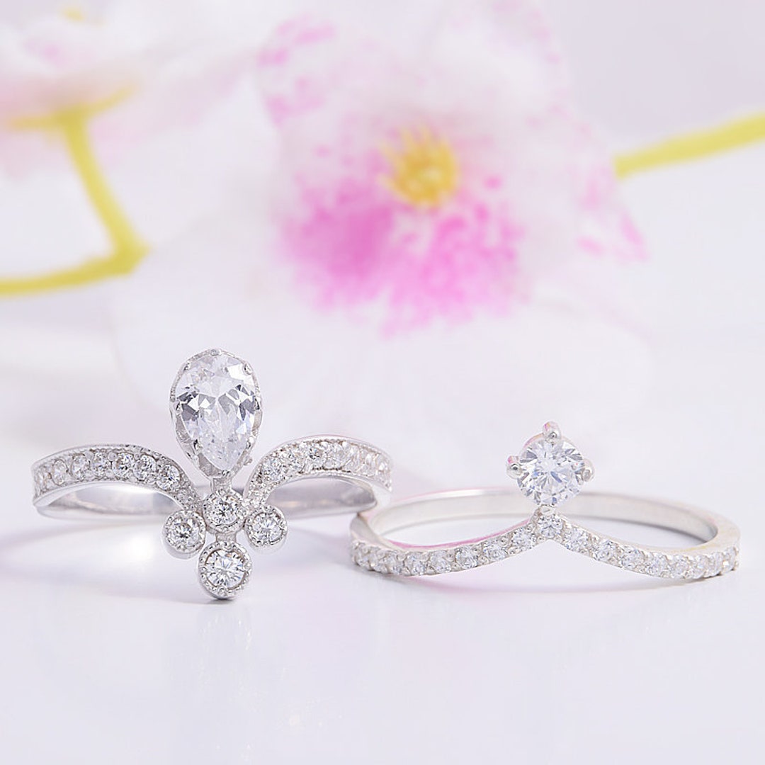 Unique Silver Victorian Wedding Rings Set, Womens Wedding Rings Set ...
