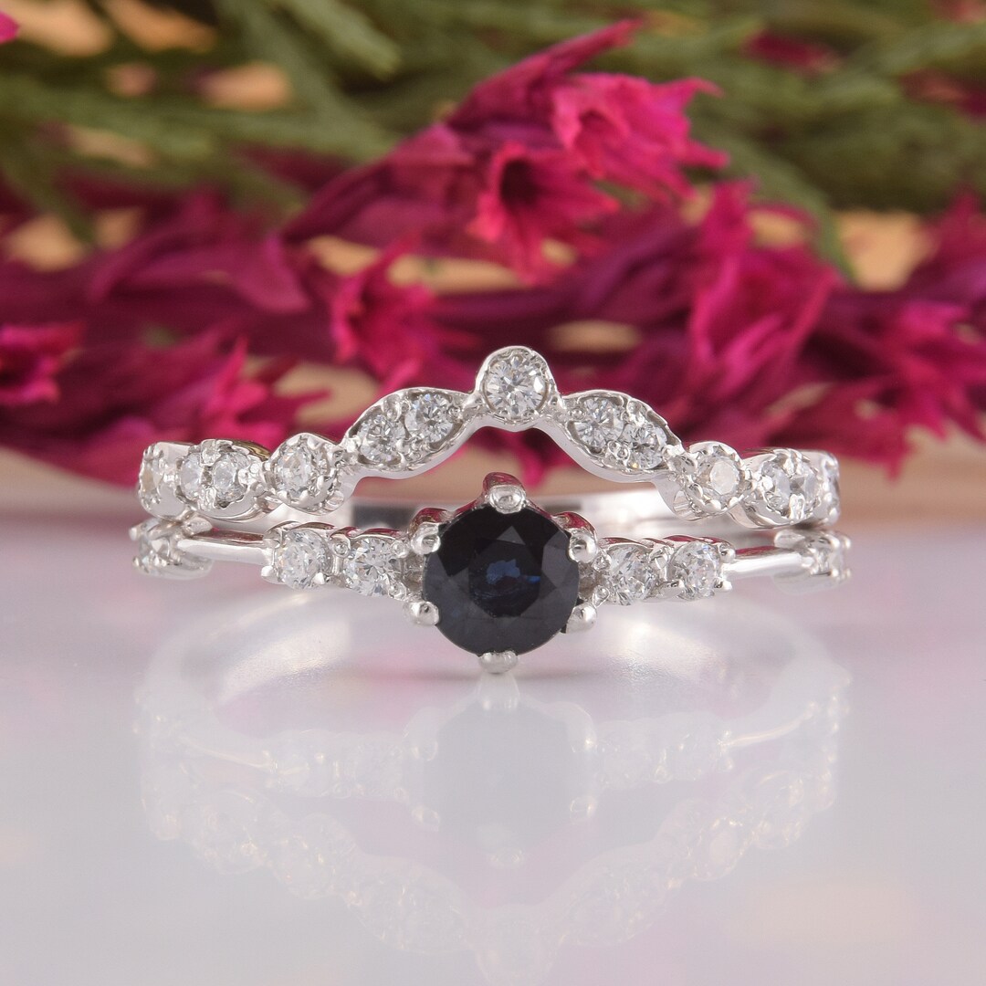 Sapphire Wedding Rings Set, Silver Wedding Rings Set, Womens Wedding ...