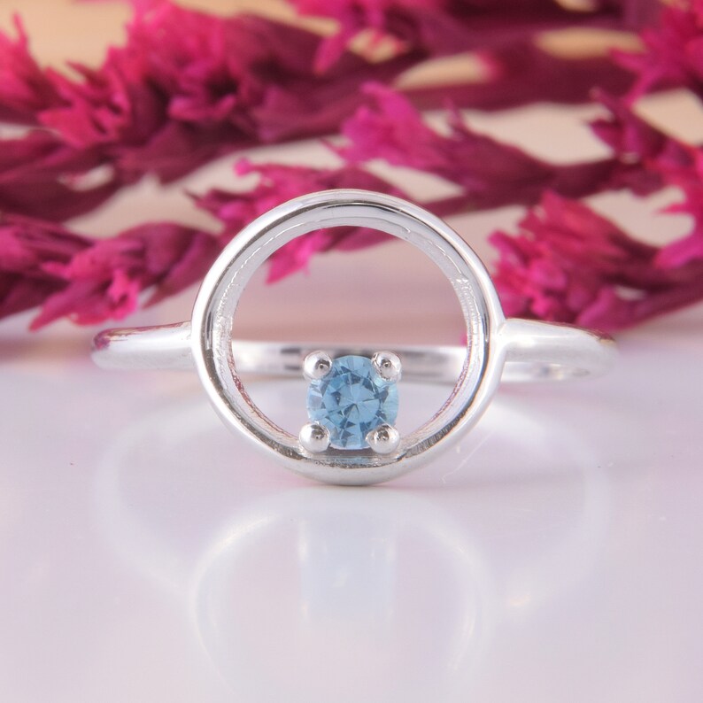 Simple Round Circle Sterling Silver Ring, Blue Topaz Promise Ring for ...