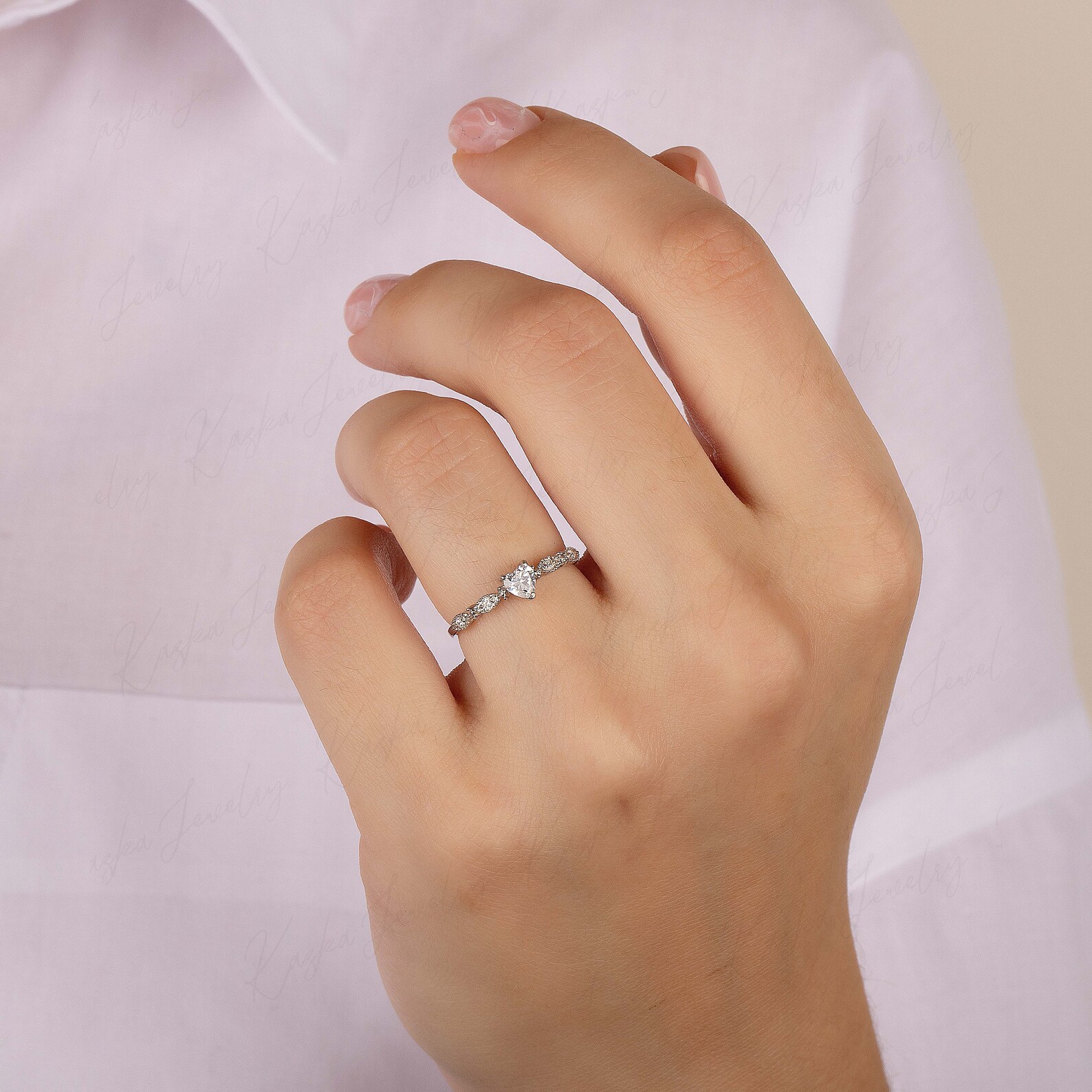 Dainty Silver Heart Engagement Ring Vintage Style Art Deco | Etsy