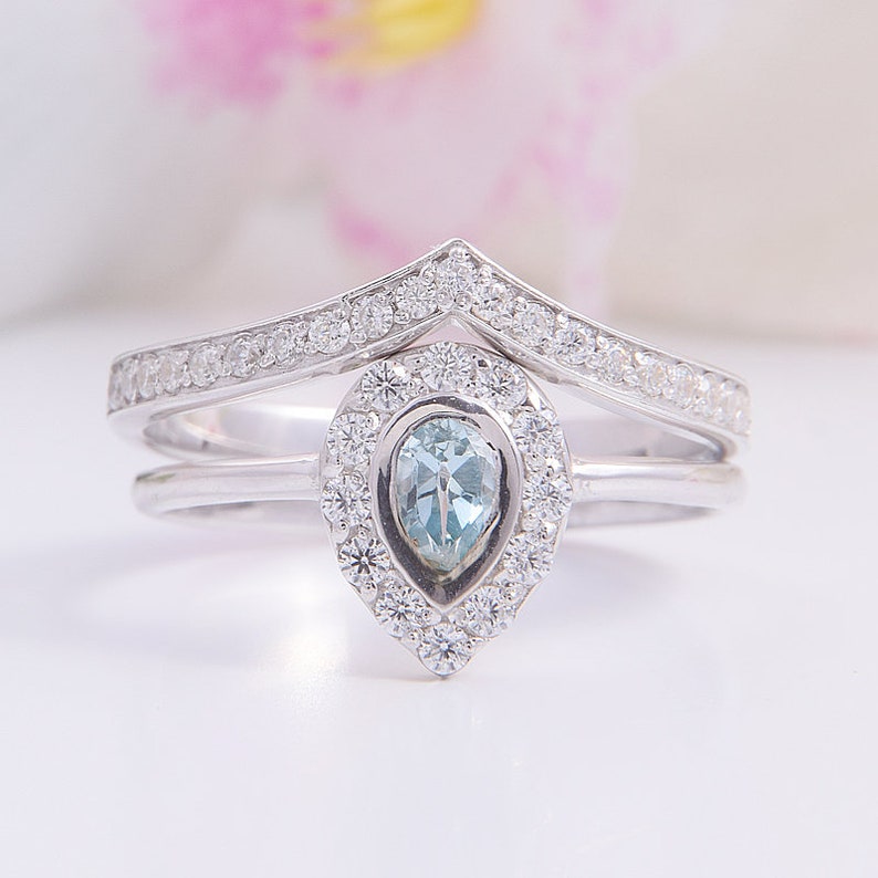 Sterling silver art deco topaz engagement rings set Unique | Etsy