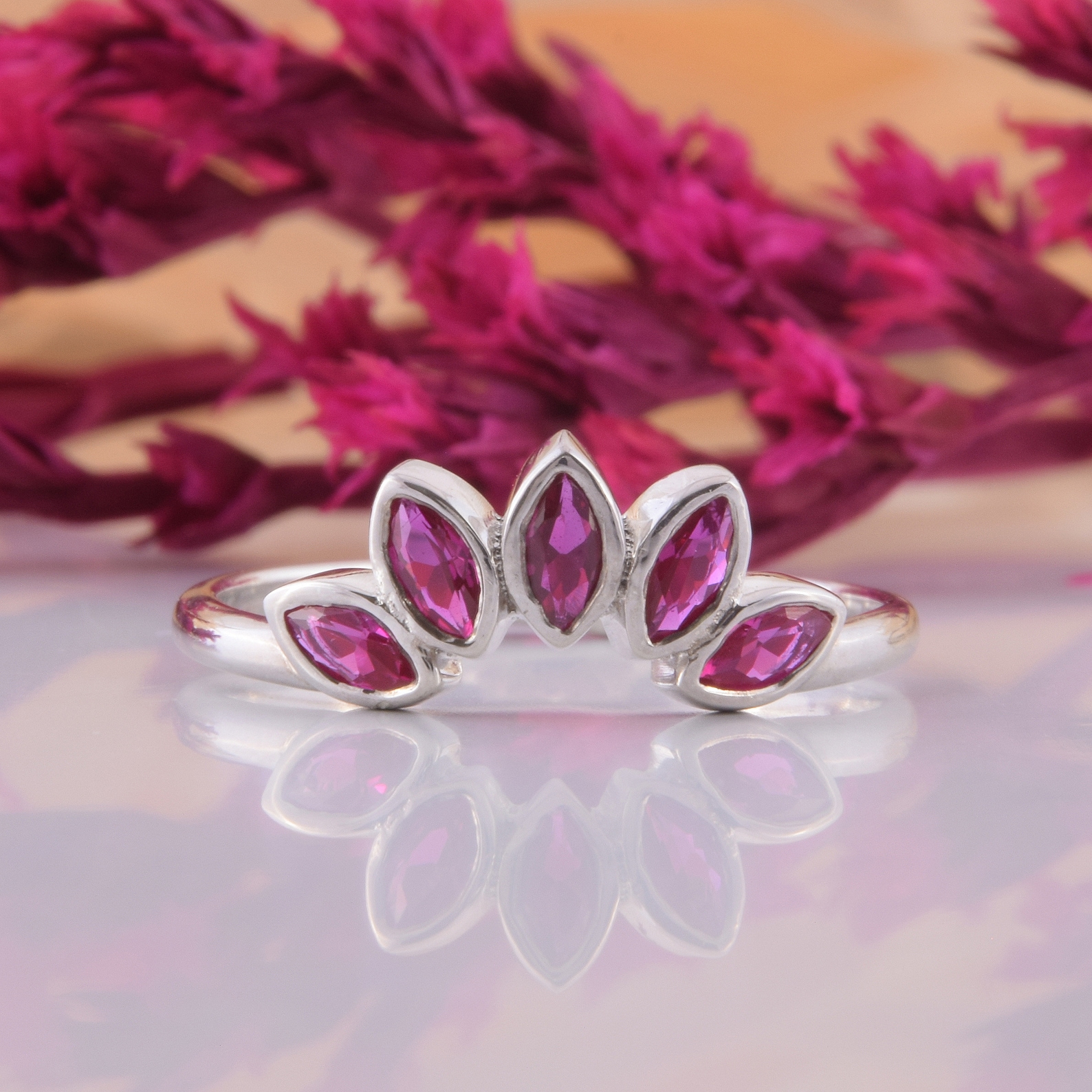 Womens Curved Crown Wedding Band Ruby Wedding Band Womens | Etsy