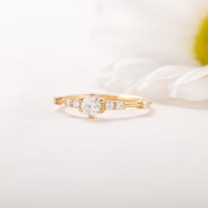 Unique Minimalist 14k Gold Diamond Cz Engagement Ring, Dainty & Elegant ...