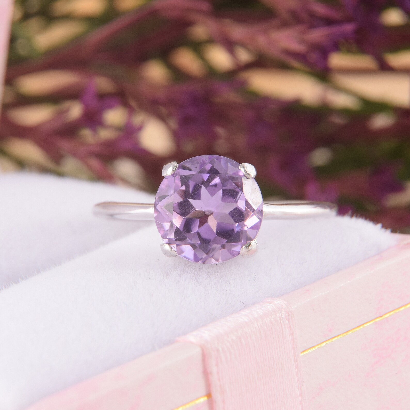 Simple Womens Amethyst Silver Ring Cocktail Silver Ring - Etsy