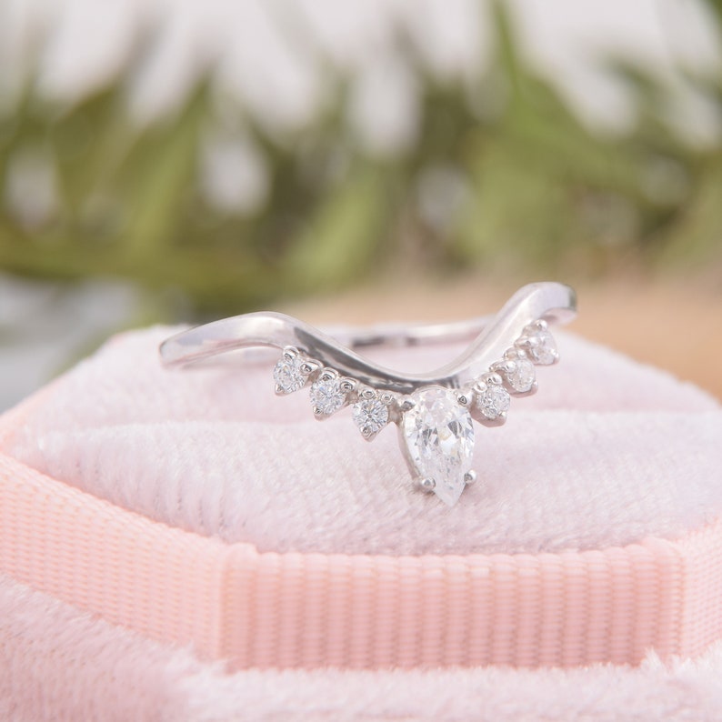 Dainty 14k Solid White Gold Curved Tiara Wedding Band Antique - Etsy