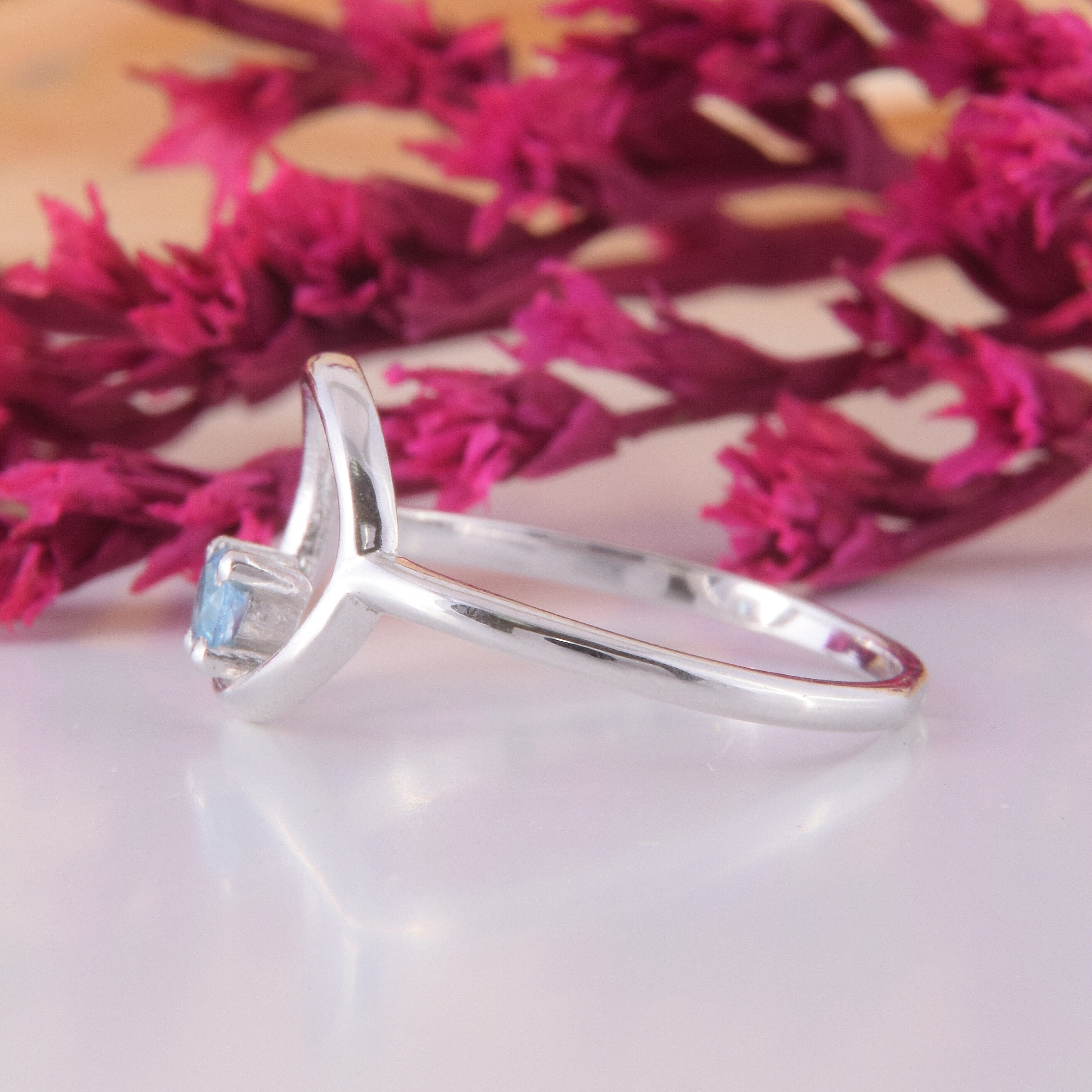 Simple round circle sterling silver ring Blue topaz promise | Etsy