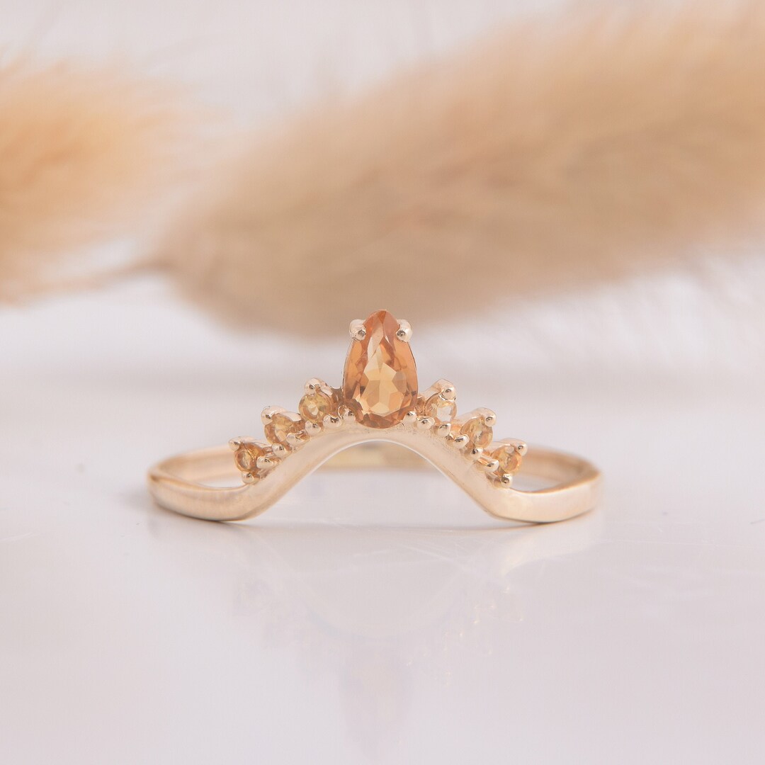 Antique Style Victorian 14k Yellow Gold Citrine Curved Crown Wedding ...