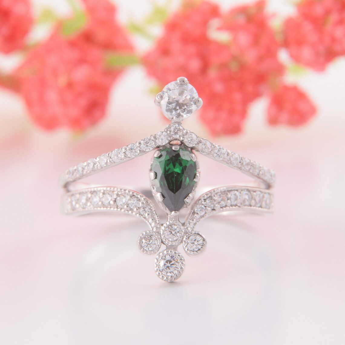 Unique Art Deco Wedding Rings Set Emerald Wedding Rings Set | Etsy