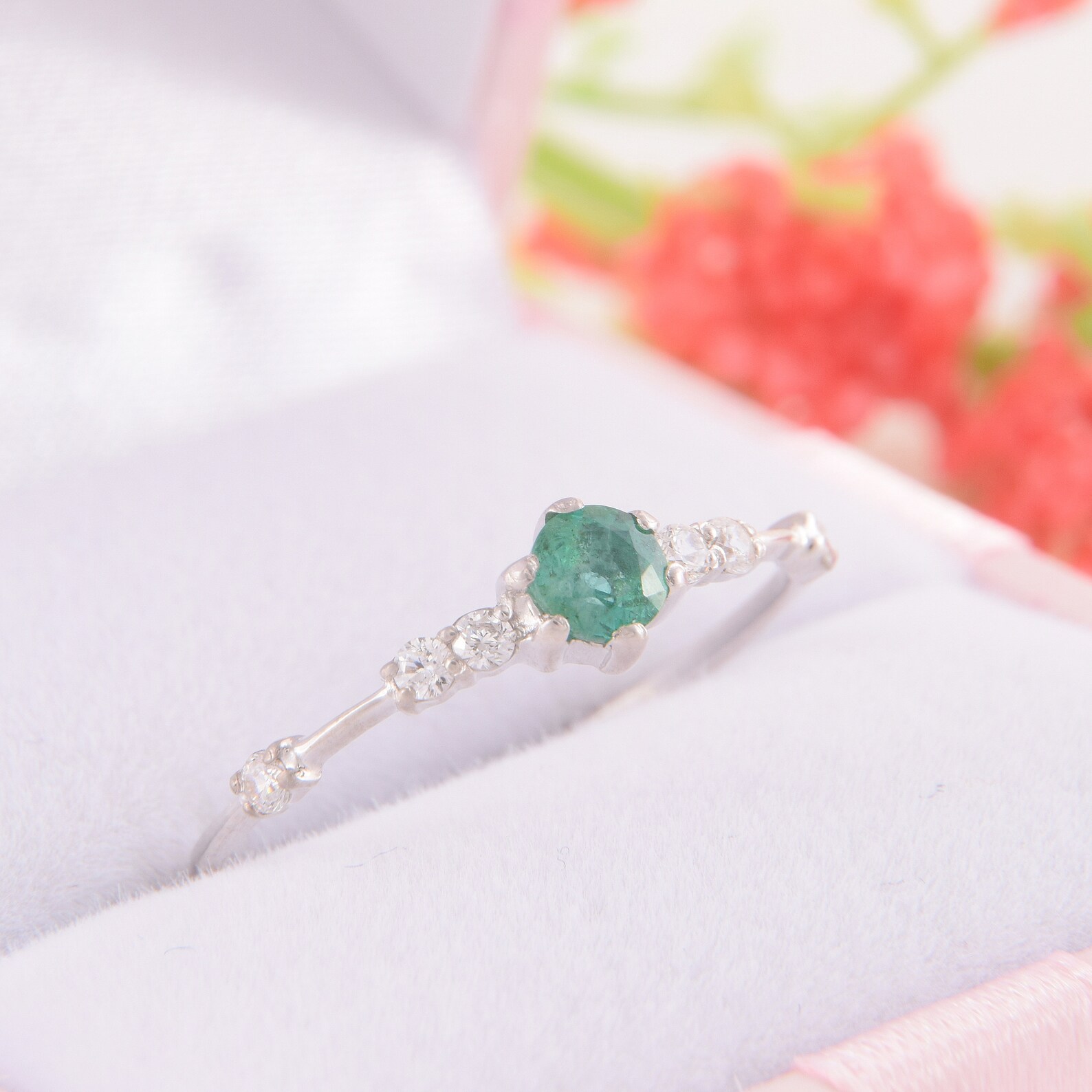 Unique Silver Emerald Promise Ring for Her Womens Emerald | Etsy