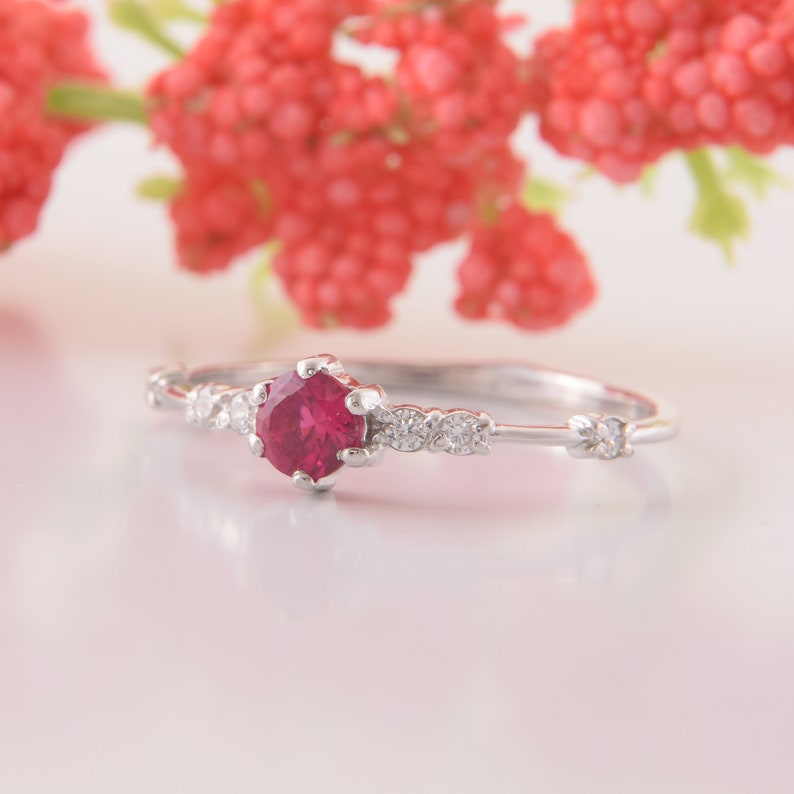 Womens Dainty Ruby Silver Promise Ring Delicate Womens | Etsy