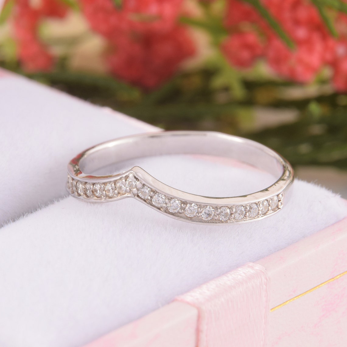 Chevron silver wedding band for her Womens sterling silver | Etsy