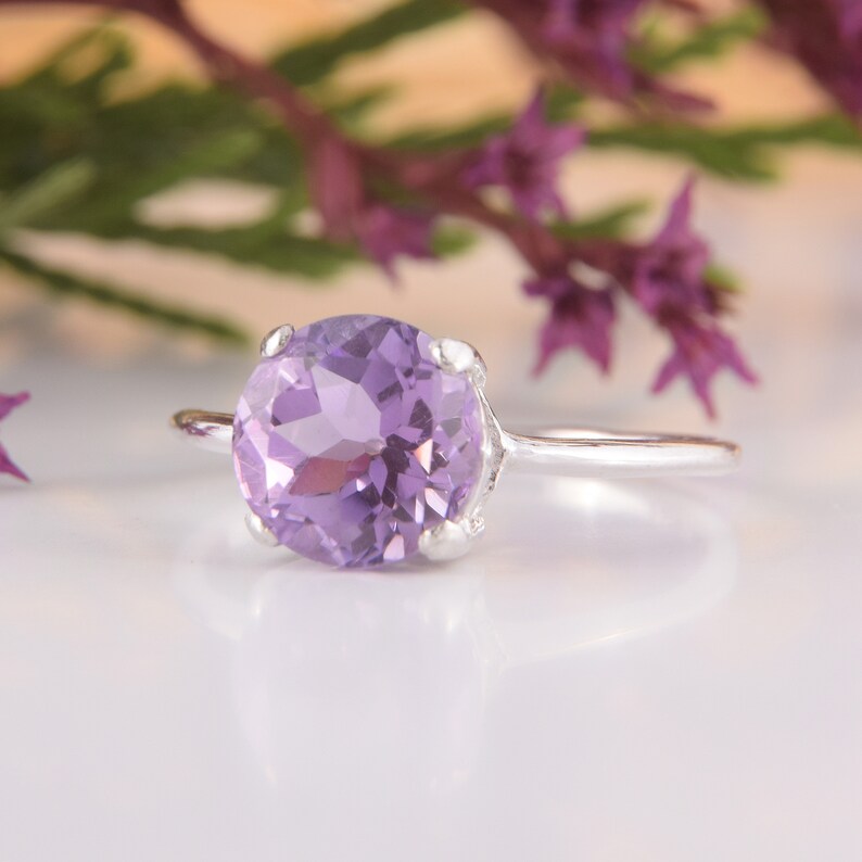 Simple Womens Amethyst Silver Ring Cocktail Silver Ring - Etsy