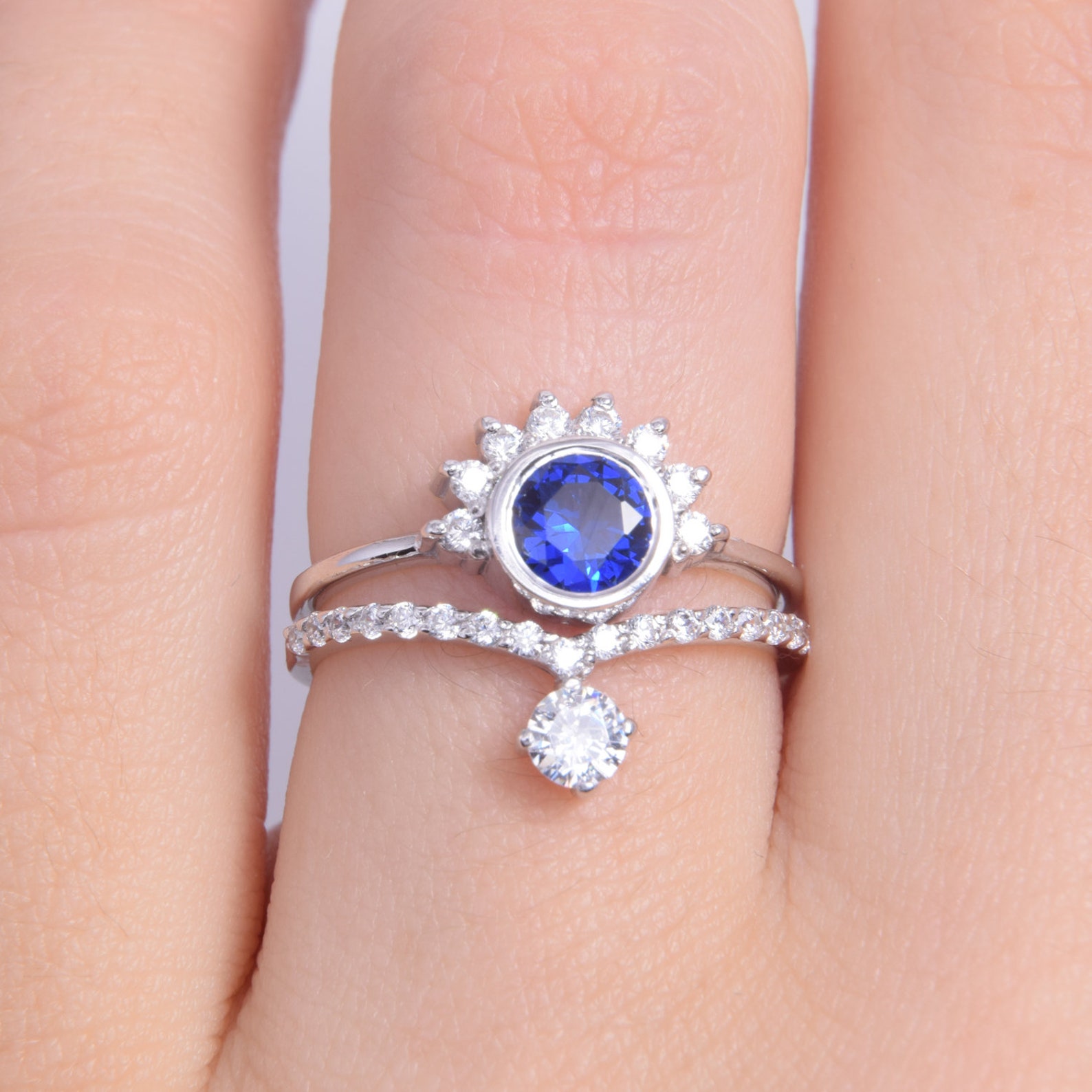 Silver Sapphire Wedding Rings Set for Womens Sapphire - Etsy