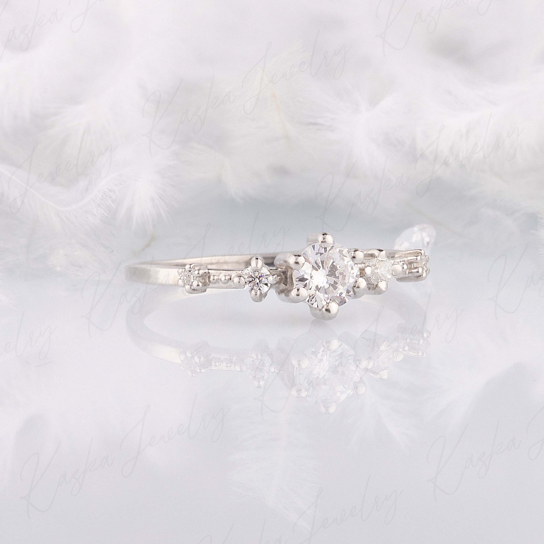 Womens Dainty Silver Engagement Ring, Art Deco Style Silver Promise ...
