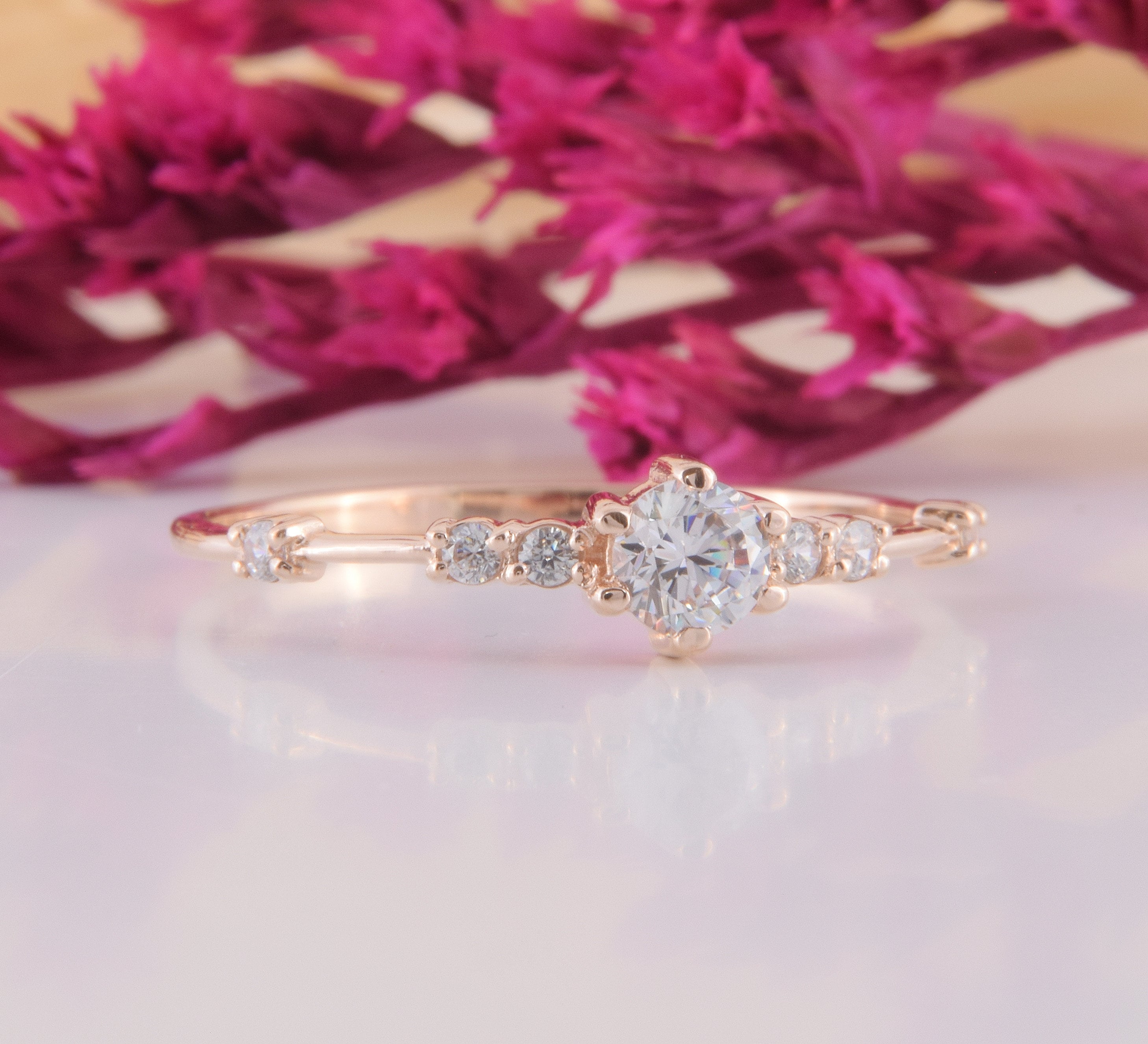 Simple & dainty 14k rose gold promise ring for her Unique | Etsy