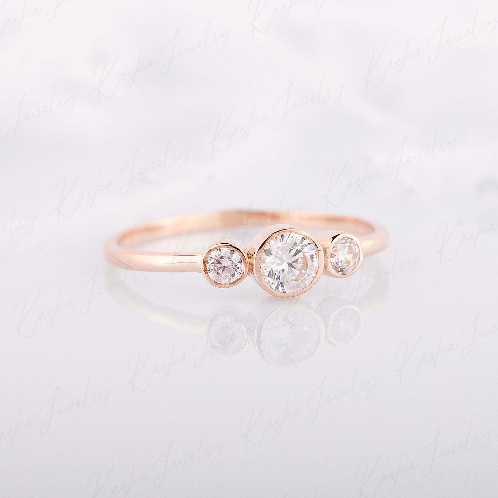 Simple Promise Ring for Her 3 Stone Bezel Cut Gold Ring | Etsy