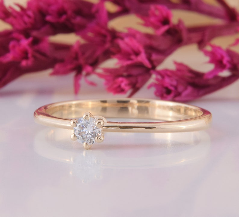 Simple & Delicate 14k Yellow Gold Promise Ring for Her, Dainty Womens ...