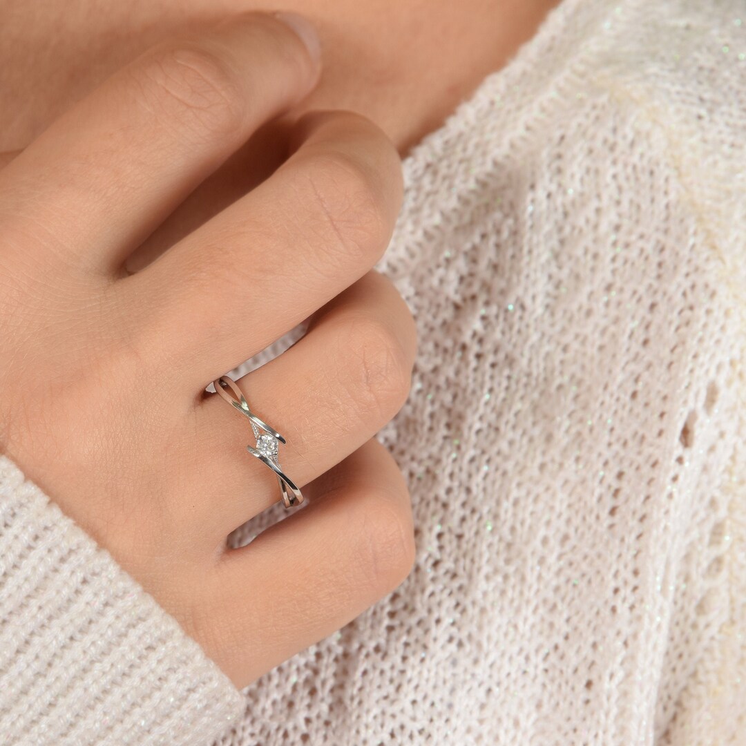 White Gold Celtic Promise Ring for Women, Dainty Promise Ring for Her ...