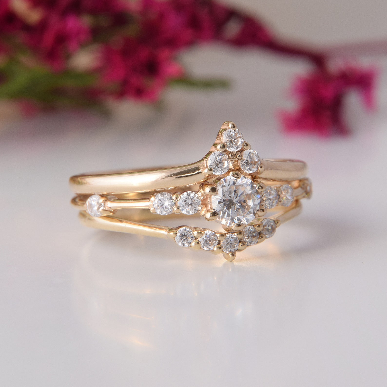Gold Wedding Rings Set Dainty Wedding Rings Set Minimalist - Etsy