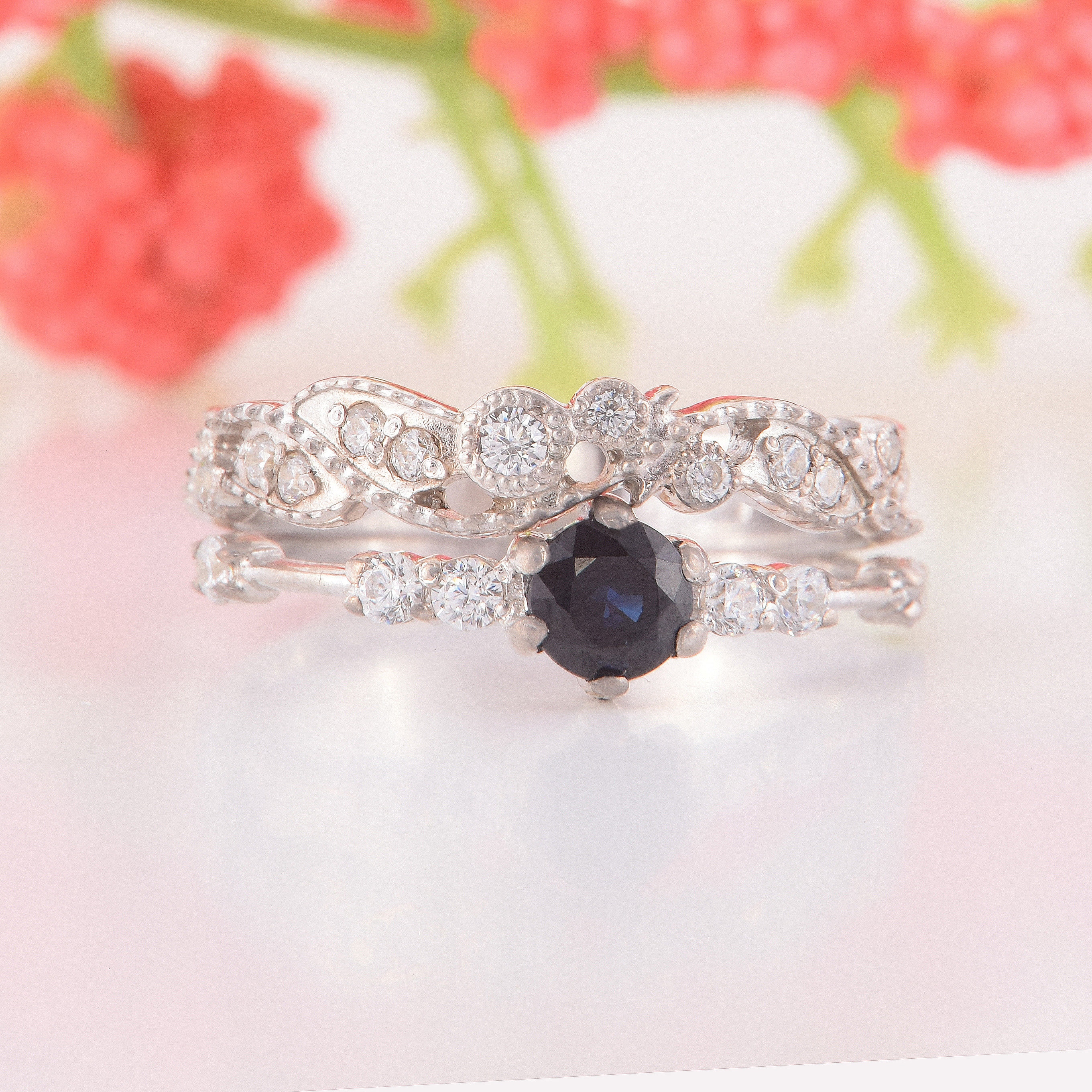 Sterling Silver Unique Wedding Rings Set Womens Wedding Rings | Etsy