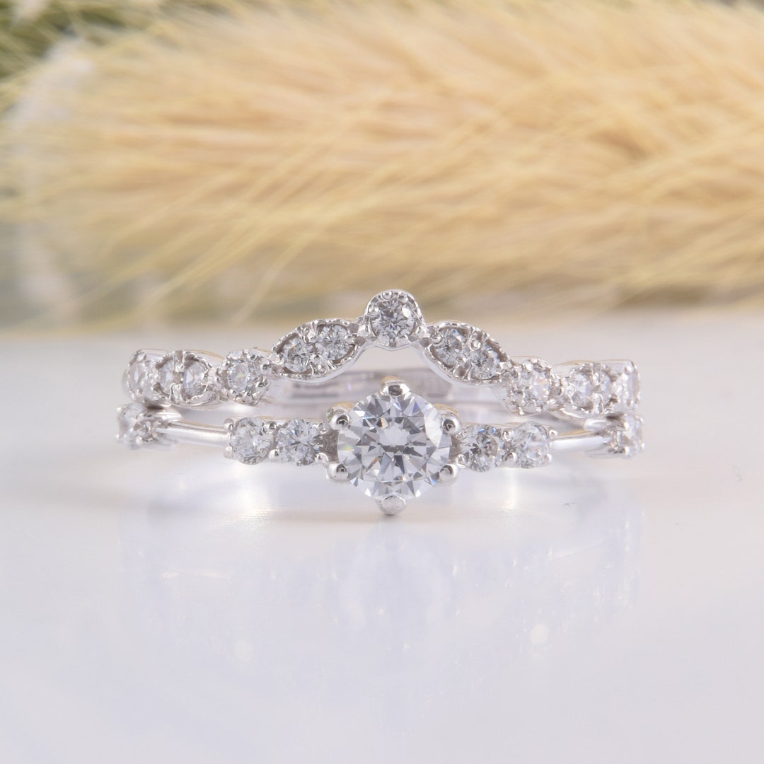 Unique 925 Sterling Silver Art Deco Womens Wedding Rings Set,small ...