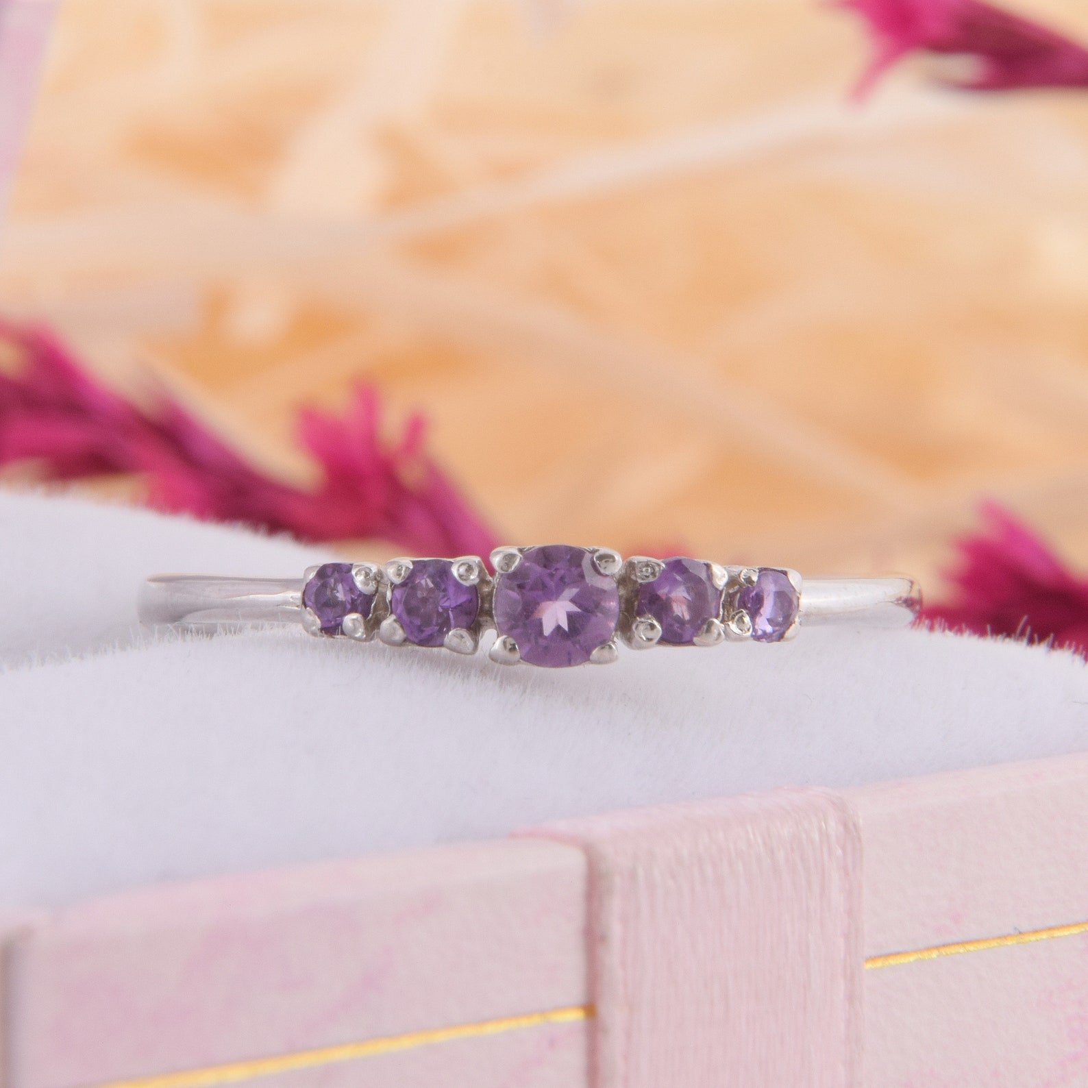Dainty Silver Amethyst Promise Ring for Her, Unique Small & Dainty ...