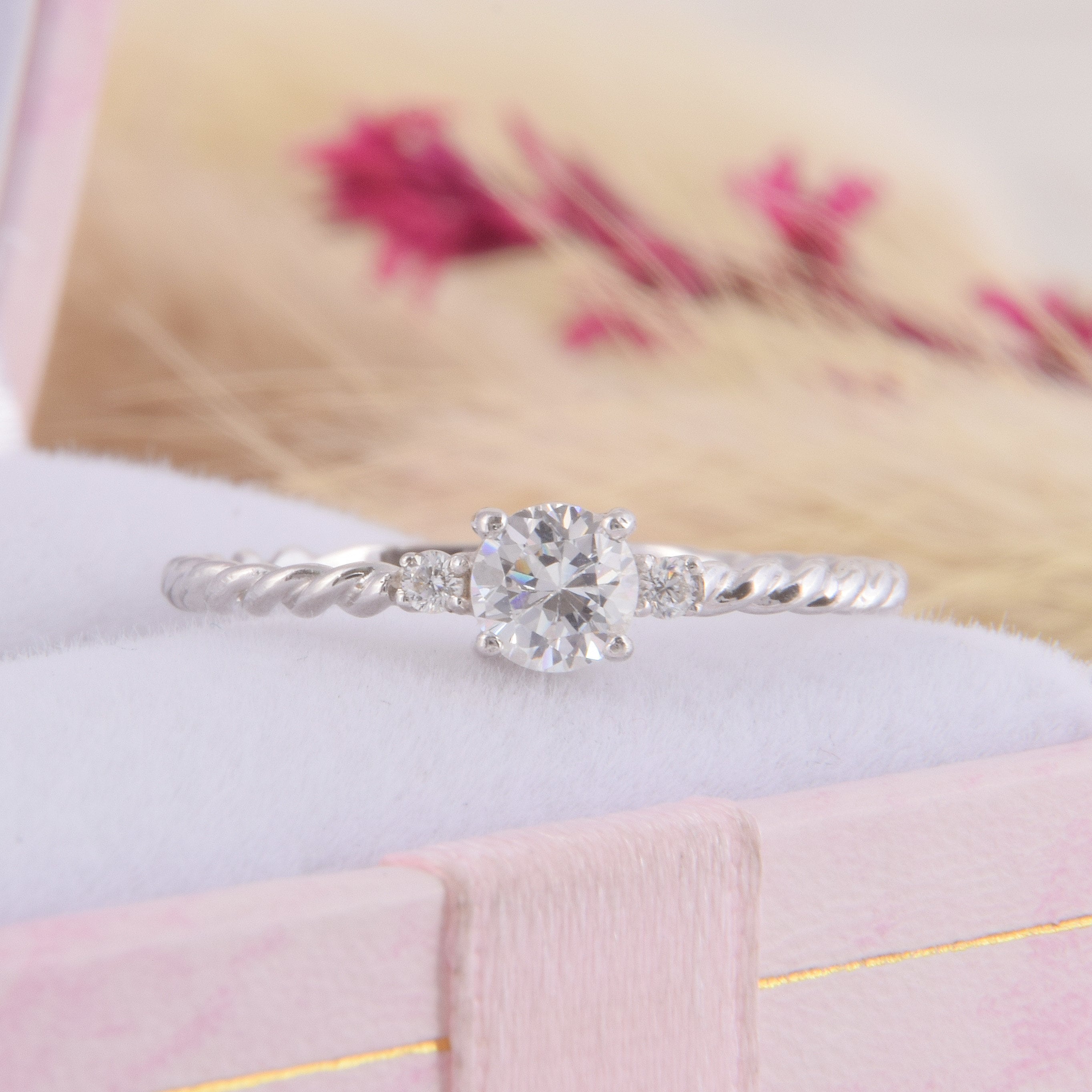 14k White Gold Simple & Dainty Womens Promise Ring Unique - Etsy